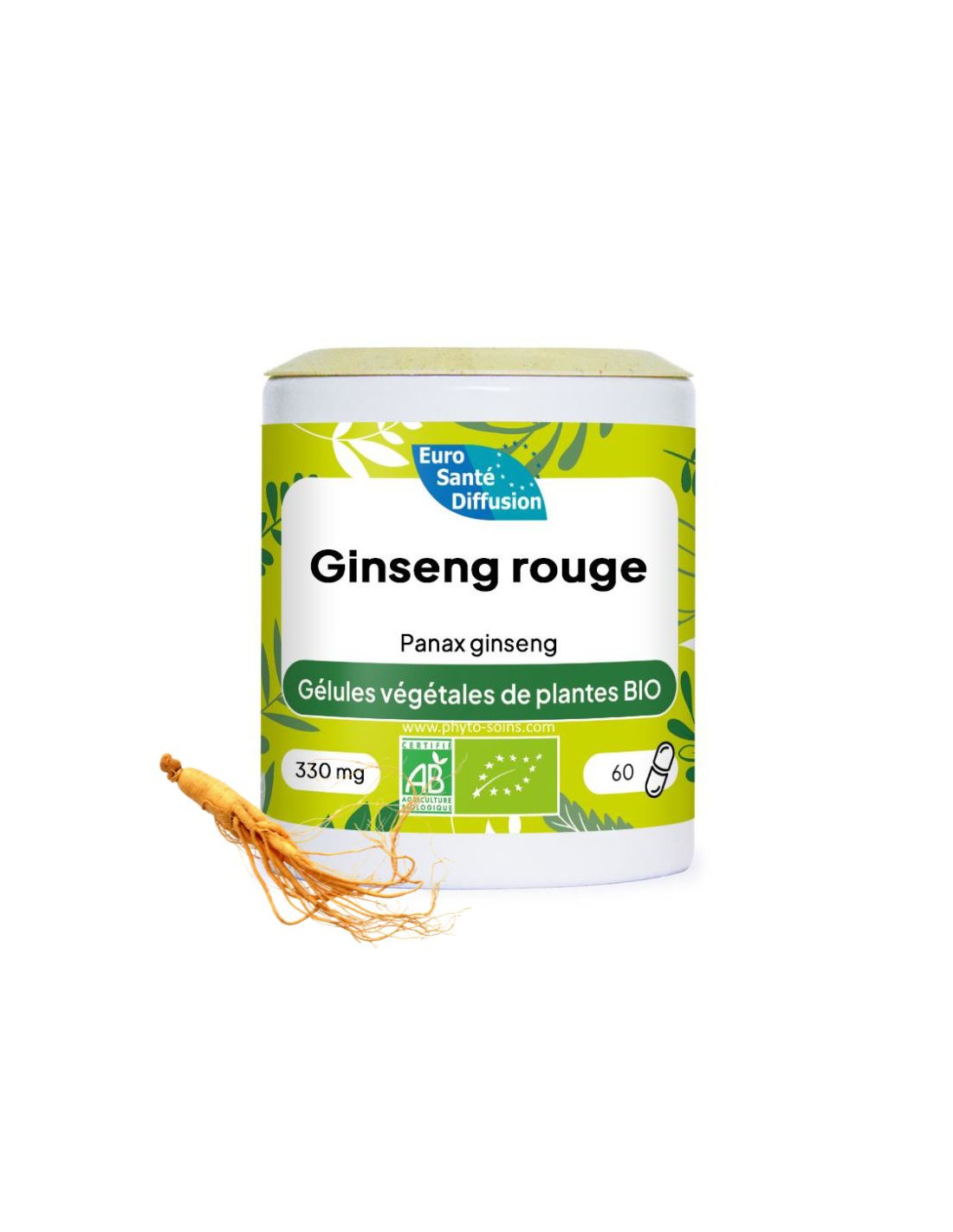 Boite de 60 gélules de Ginseng rouge BIO (Panax ginseng) 330mg
